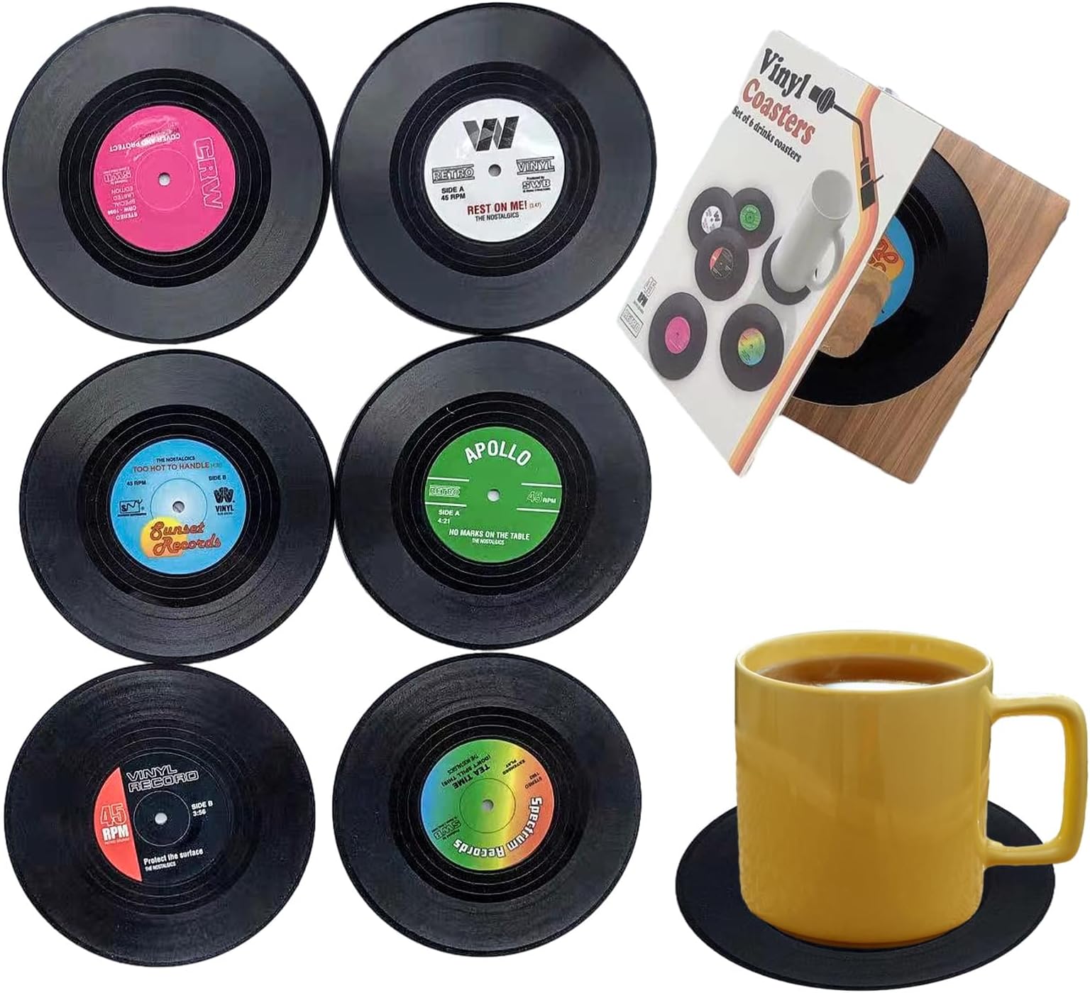 Set of 12 Vinyl Record Coasters, UKOFEW LED Coasters, Glasses, Variety ...