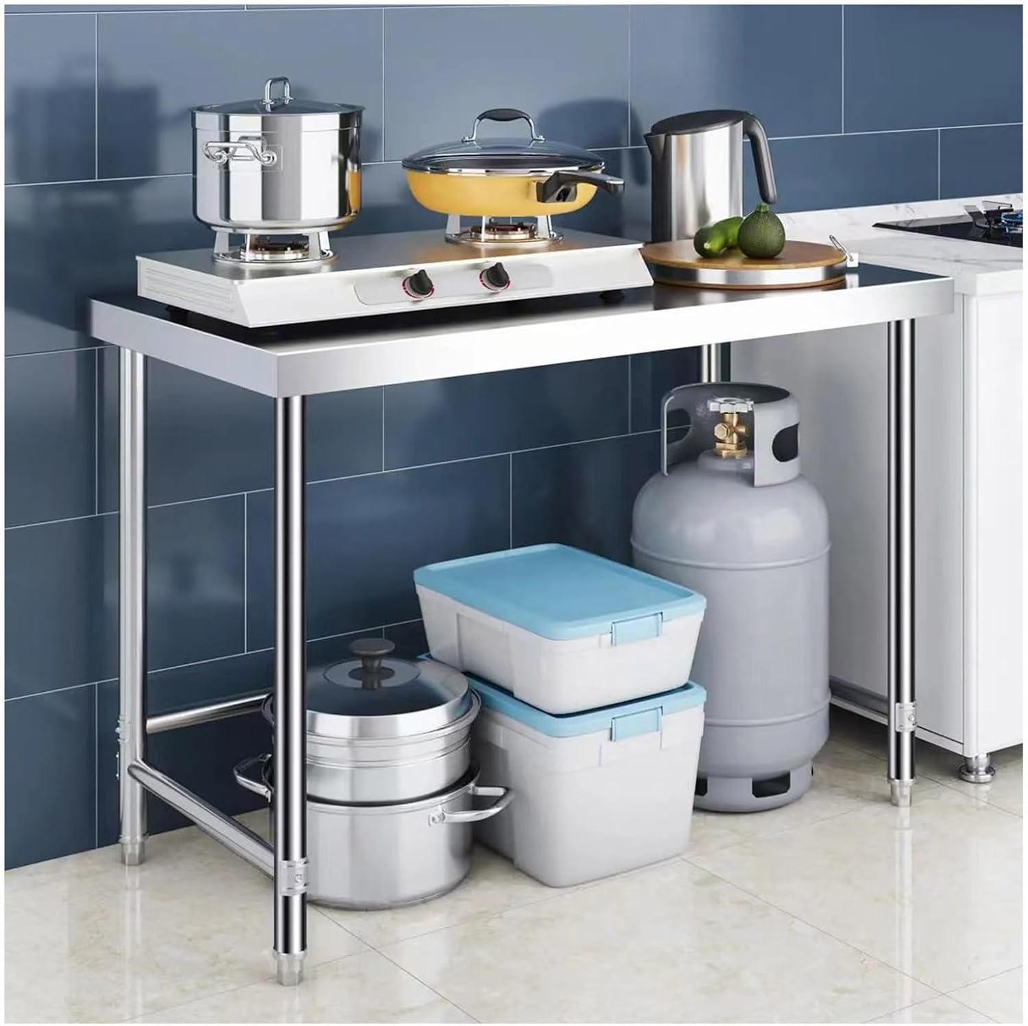 Stainless Steel Work Table Single Tier Work Table Thicker Adjustable ...