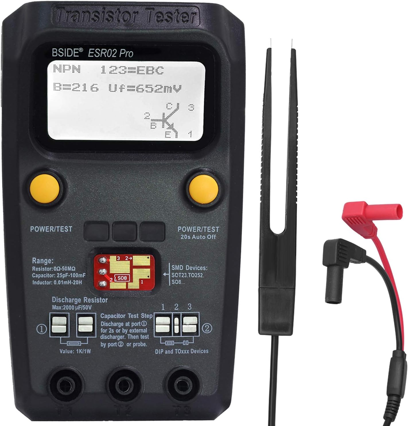 Amazon.com: Bside Transistor Tester ESR LCR Meter Automatic Identify ...