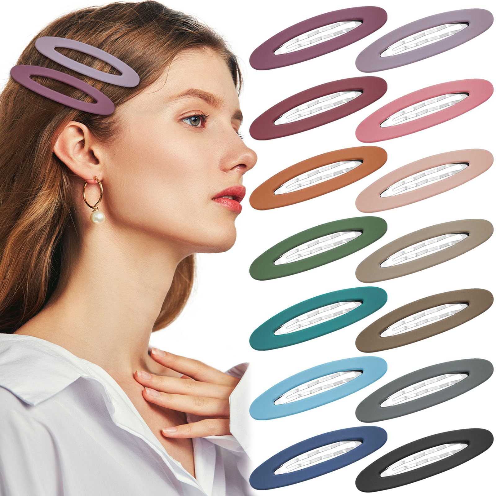 Amazon.com : 14 Pcs 3.35 Inch Oval Snap Hair Clips Matte Large Hair ...