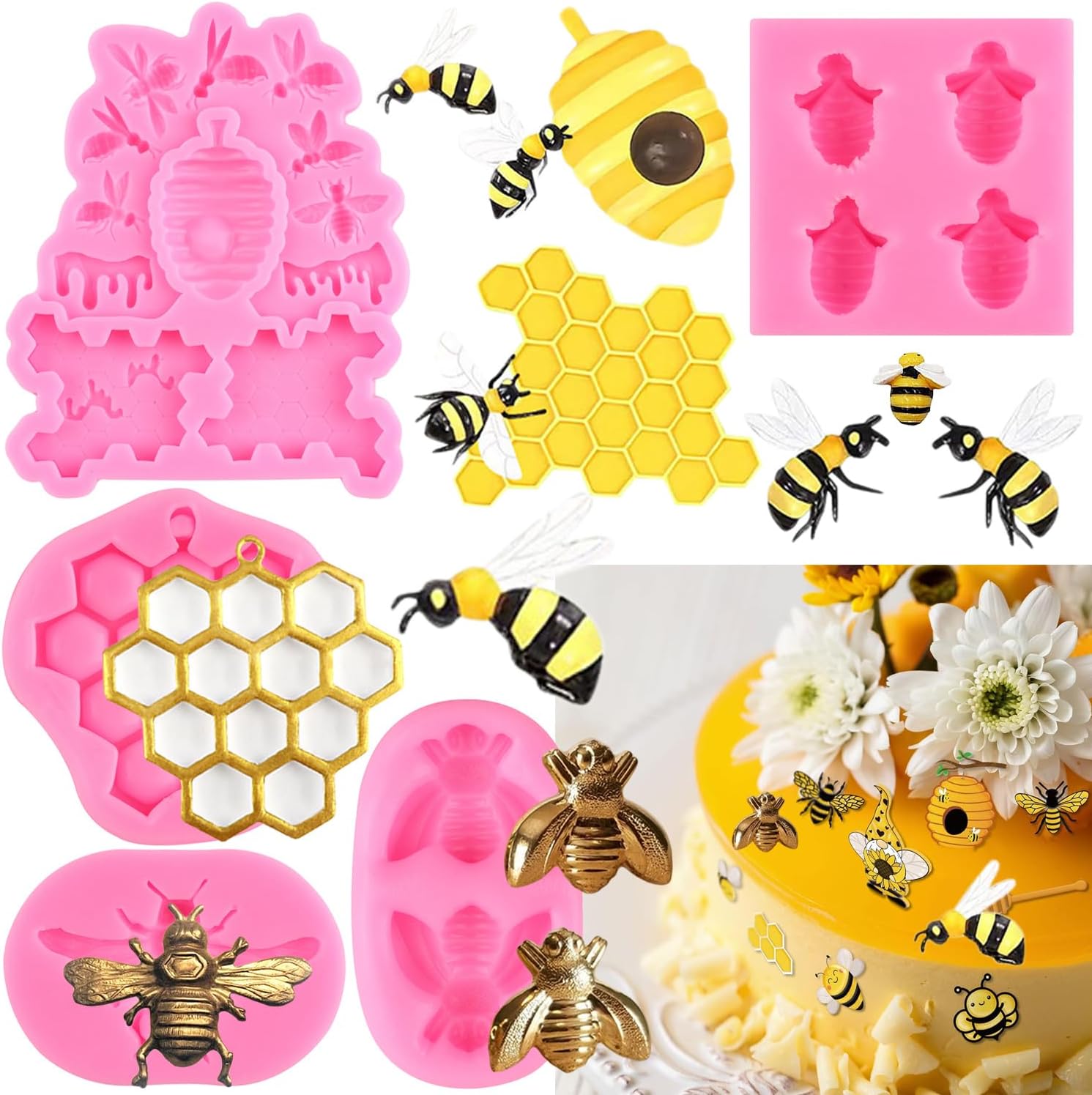 Amazon.com: ZiXiang Bumble Bee Silicone Mold Honeycomb Bees Silicone Chocolate Molds Beehive Bee ...