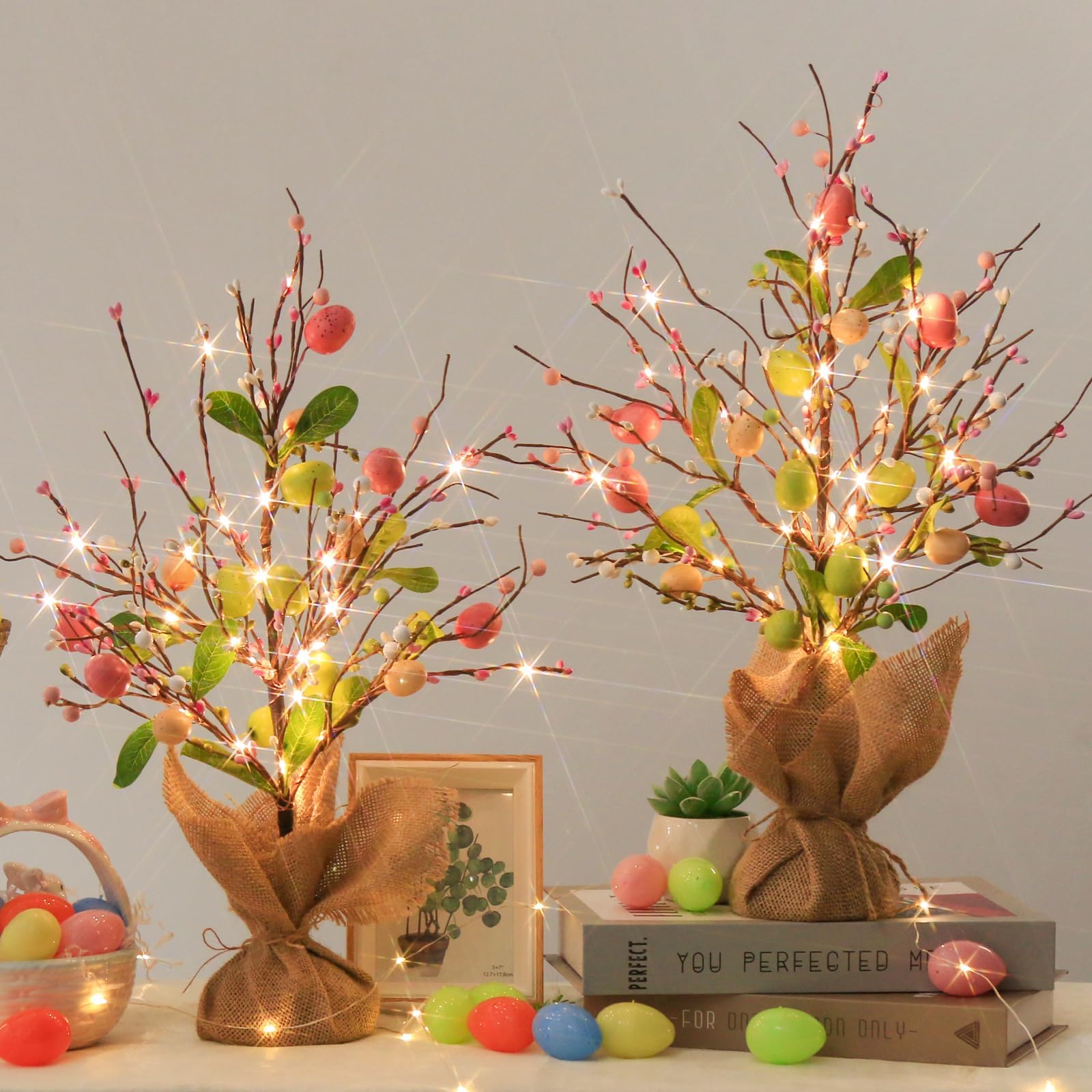 Amazon.com: Vanthylit 2 Pcs Easter Egg Tree, 22 Inch Lighted Easter ...