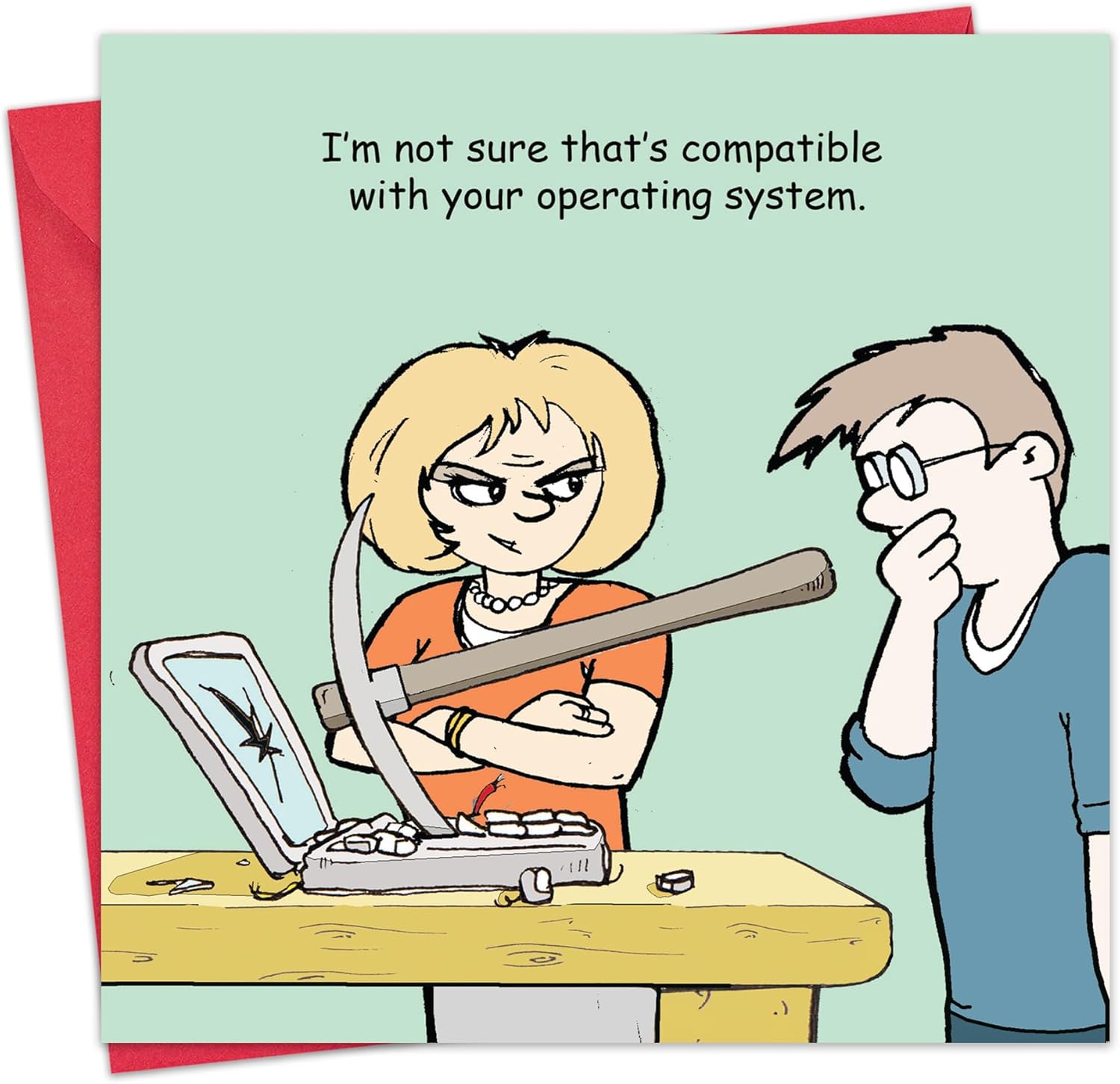 Twizler Funny Card with Man, Woman and Computer - Blank Card - Happy ...