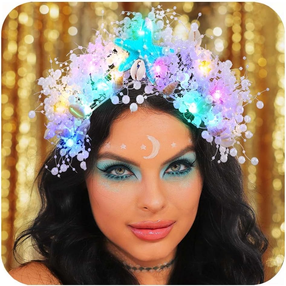 Amazon.com: BARTOSI Light Up Starfish Tiaras and Crowns LED Mermaid ...
