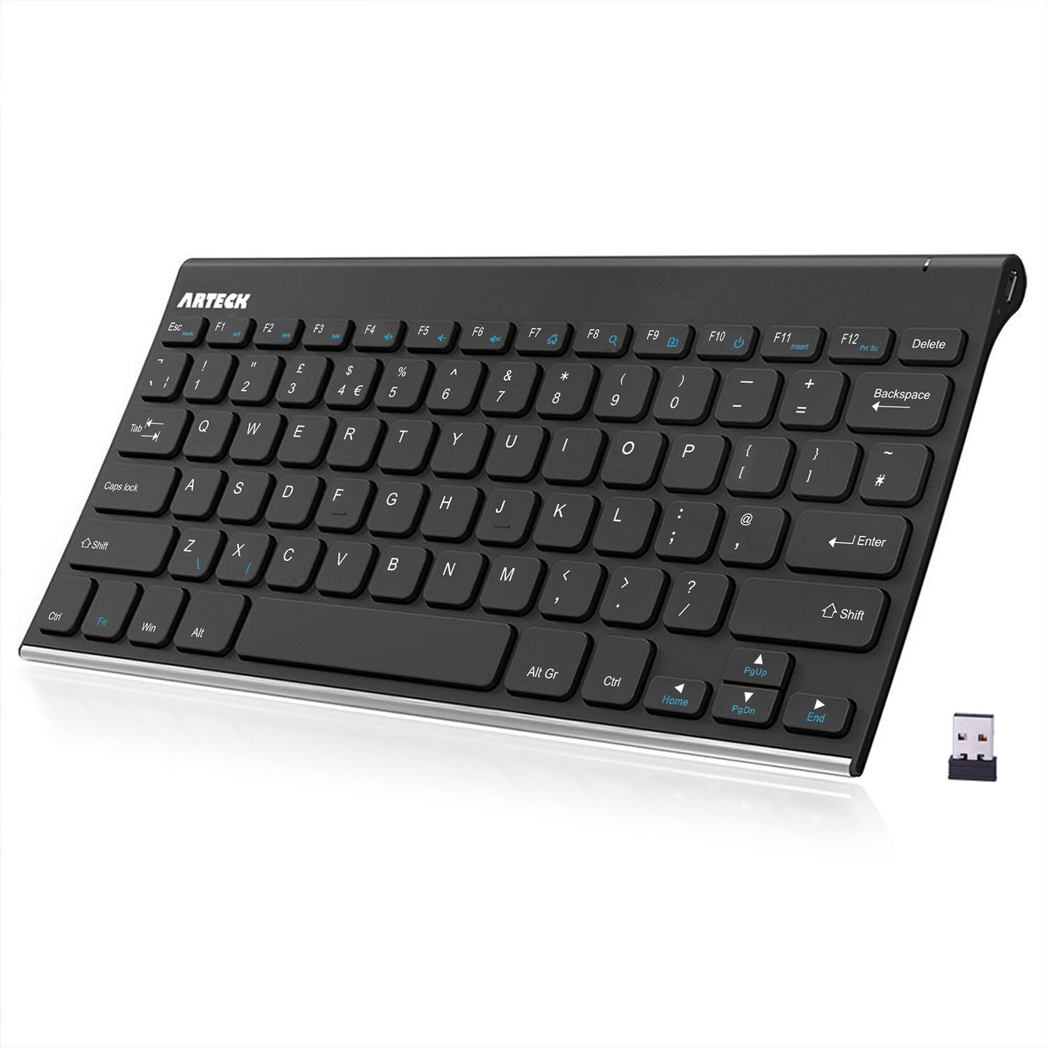 Arteck 2.4G Wireless Keyboard Stainless Steel Ultra Slim Full Size ...