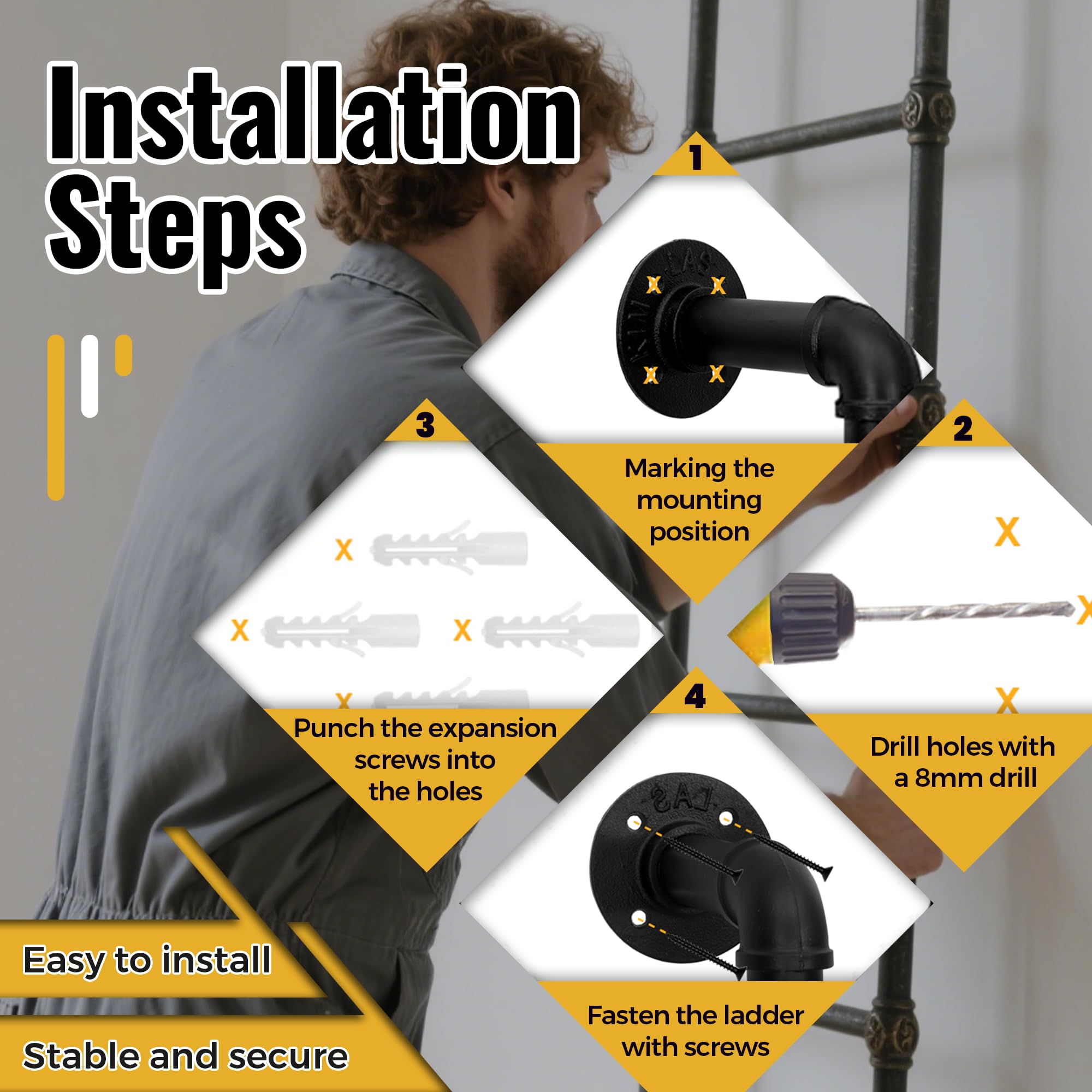 Snapklik.com : 7.87FT Wall Mounted Metal Step Ladder, 8-Step Basement ...