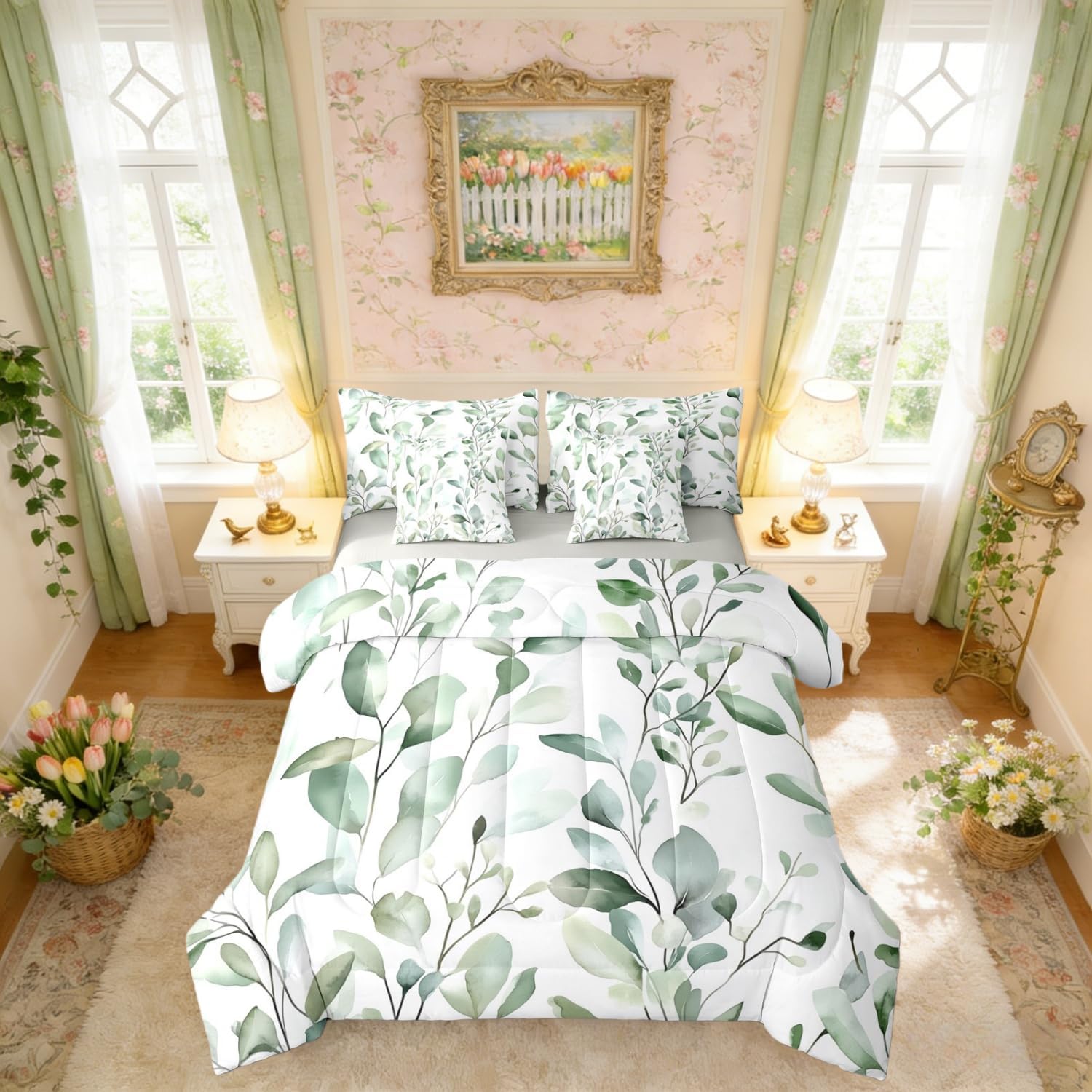 Amazon.com: Erosebridal Spring Botanical Leaves Full 7 Pcs Bedding Set ...