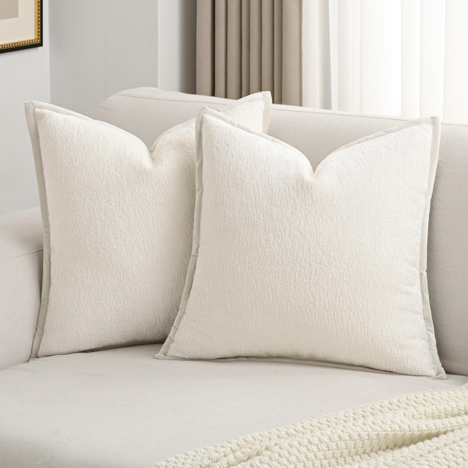 Amazon.com: FUTEI Cream White Chenille Throw Pillow Covers 20x20 Inch ...