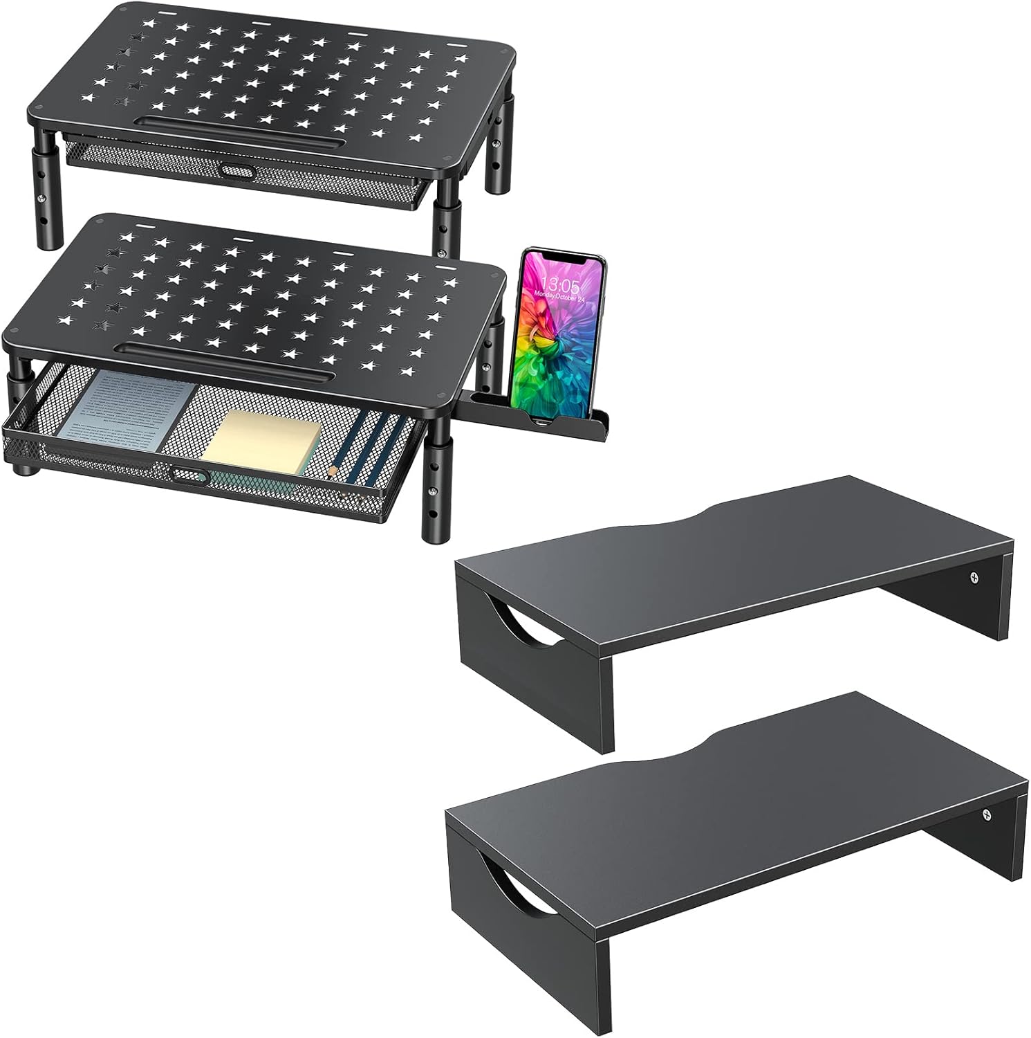 Amazon.com: Zimilar 2 Pack Monitor Stand Riser with Metal Mesh Drawer ...
