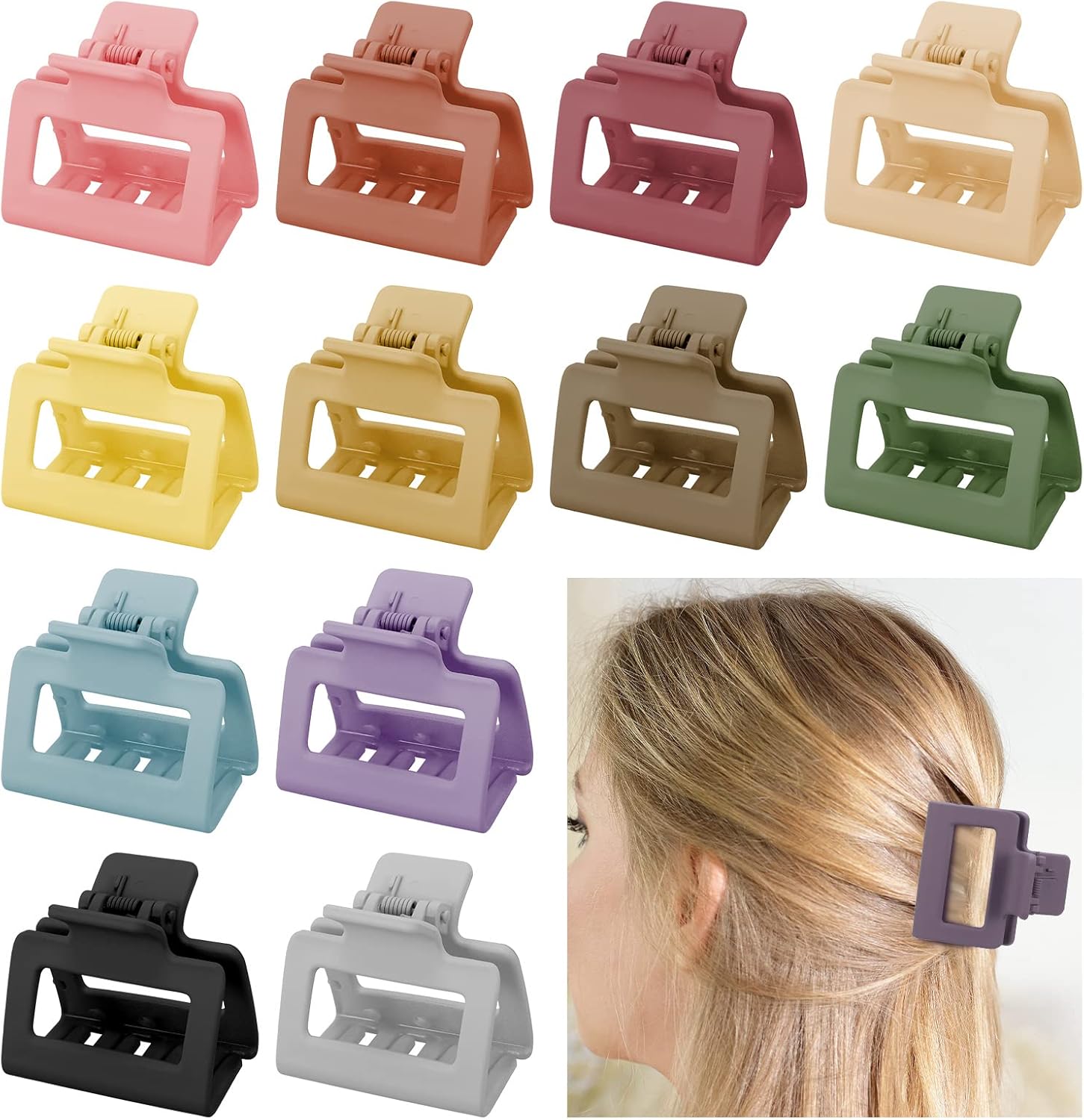 Firtink 12 Pieces Small Claw Hair Clips,Matte Rectangle Small Hair Claw ...