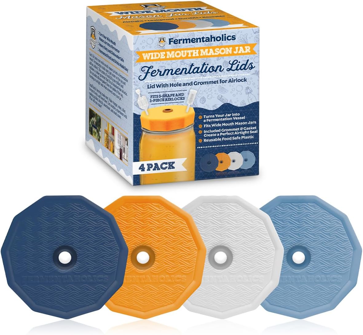 Amazon.com: Wide Mouth Mason Jar Fermentation Lids - Turns Your Jar ...