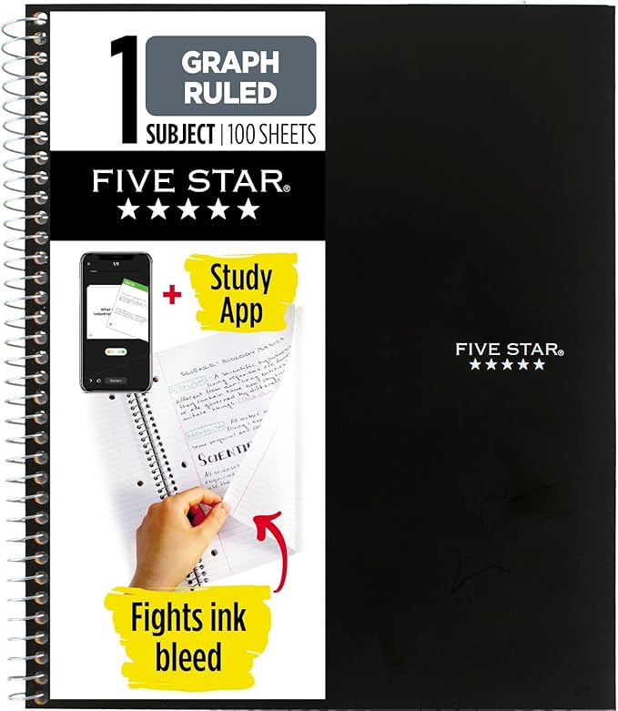 Amazon.com : Five Star Spiral Notebook + Study App, 1 Subject, Graph ...