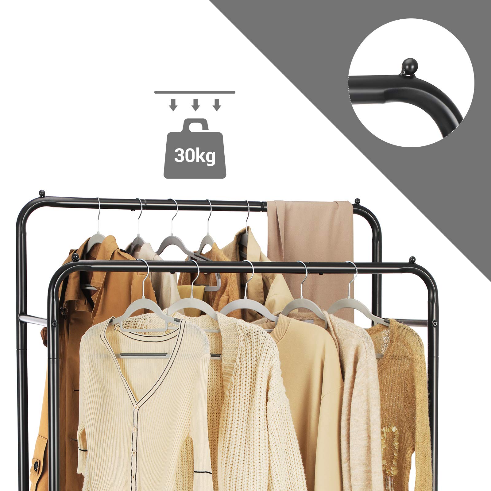 SONGMICS Double-Rail Clothing Rack on Wheels, Metal Garment Rack with ...