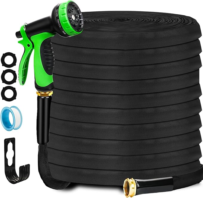 Non-Expanding Garden Hose 100FT, Lightweight Flexible Hose with 10 ...