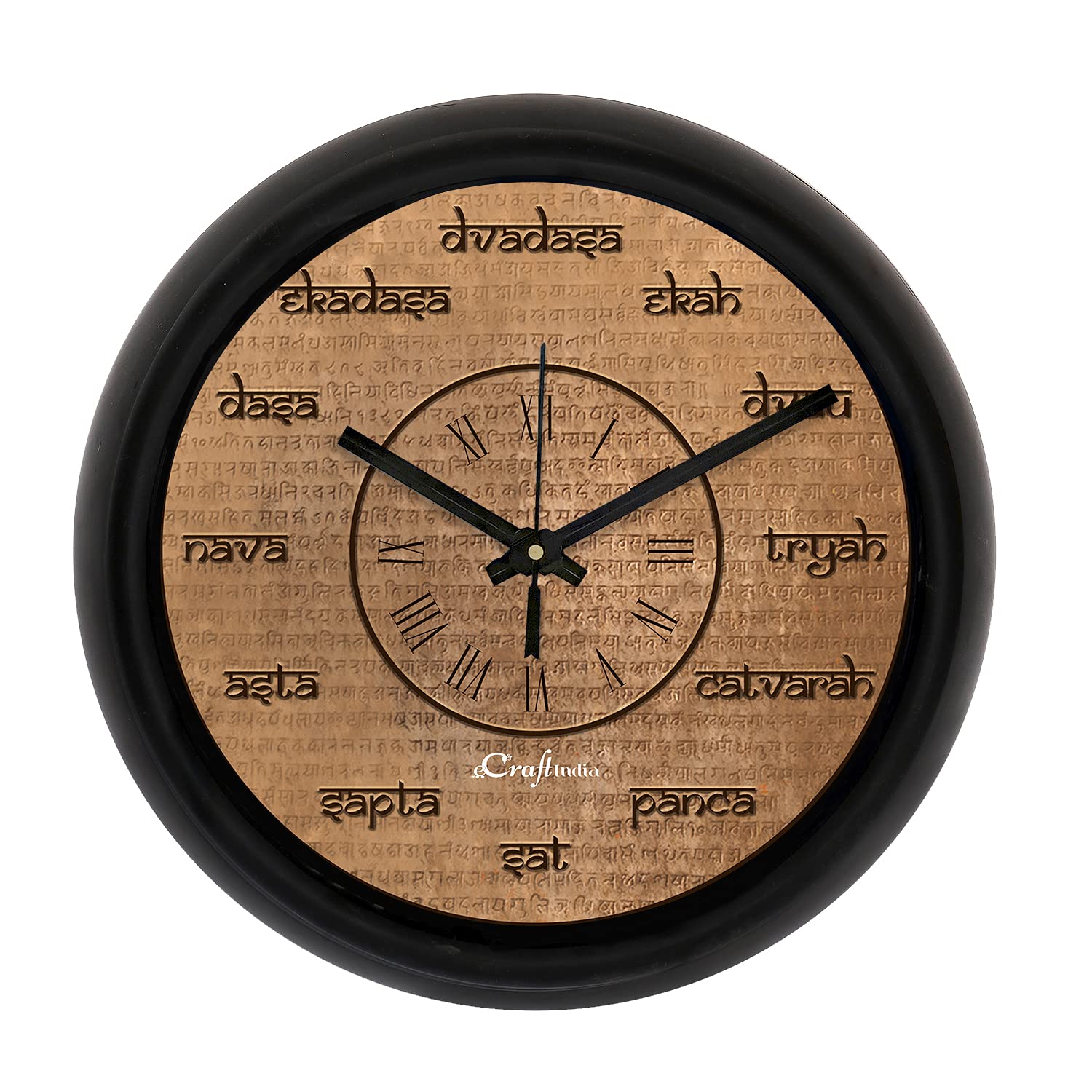 Buy eCraftIndia Plastic Sanskrit Number Designer Round Analog Black ...