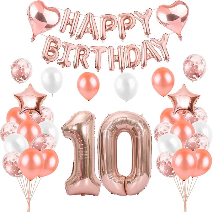 HCRXVV Rosegold 10 Geburtstag Mädchen Party Deko Set 10.Luftballons ...