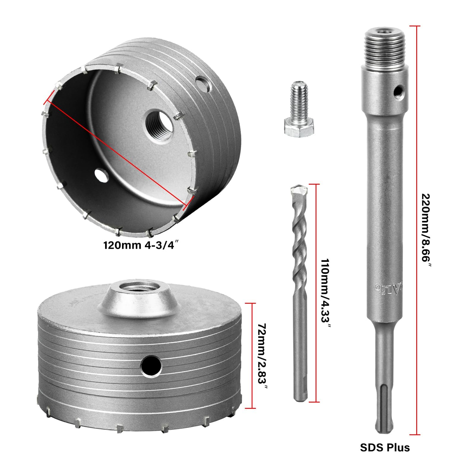 Snapklik.com : SALI Concrete Hole Saw Kits 4-3/4"120mm Tungsten Steel ...