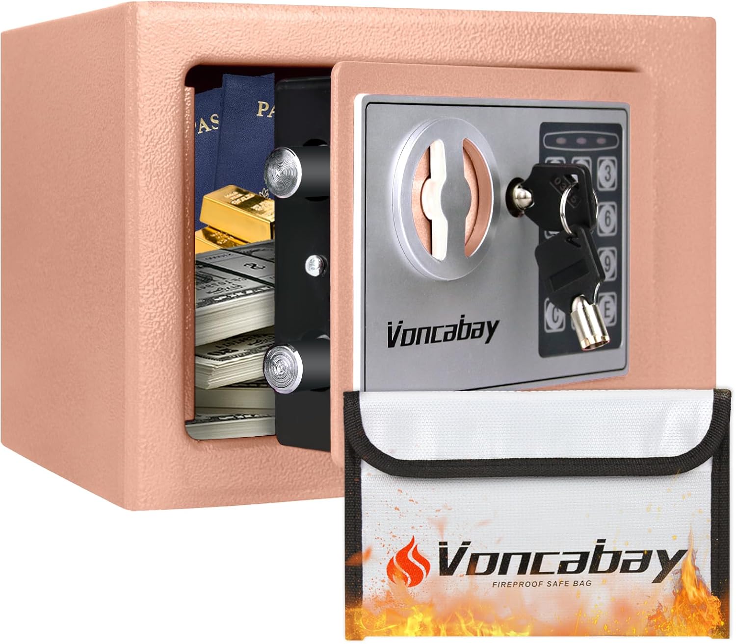 Voncabay Money Safe Box for Home with Sensor Light & Fireproof Security ...