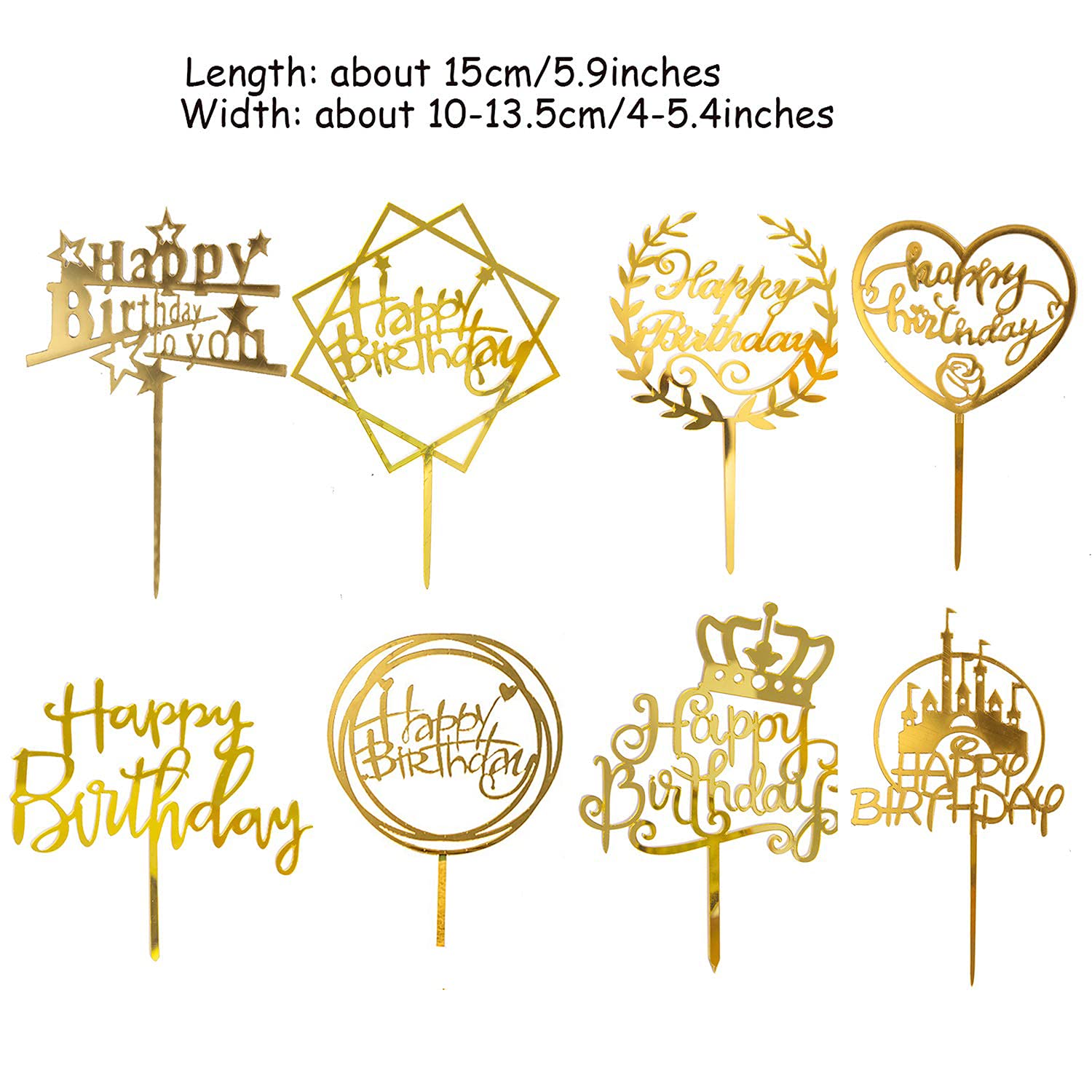 Snapklik.com : 8PCS Gold Birthday Cake Topper,Acrylic Round Happy ...