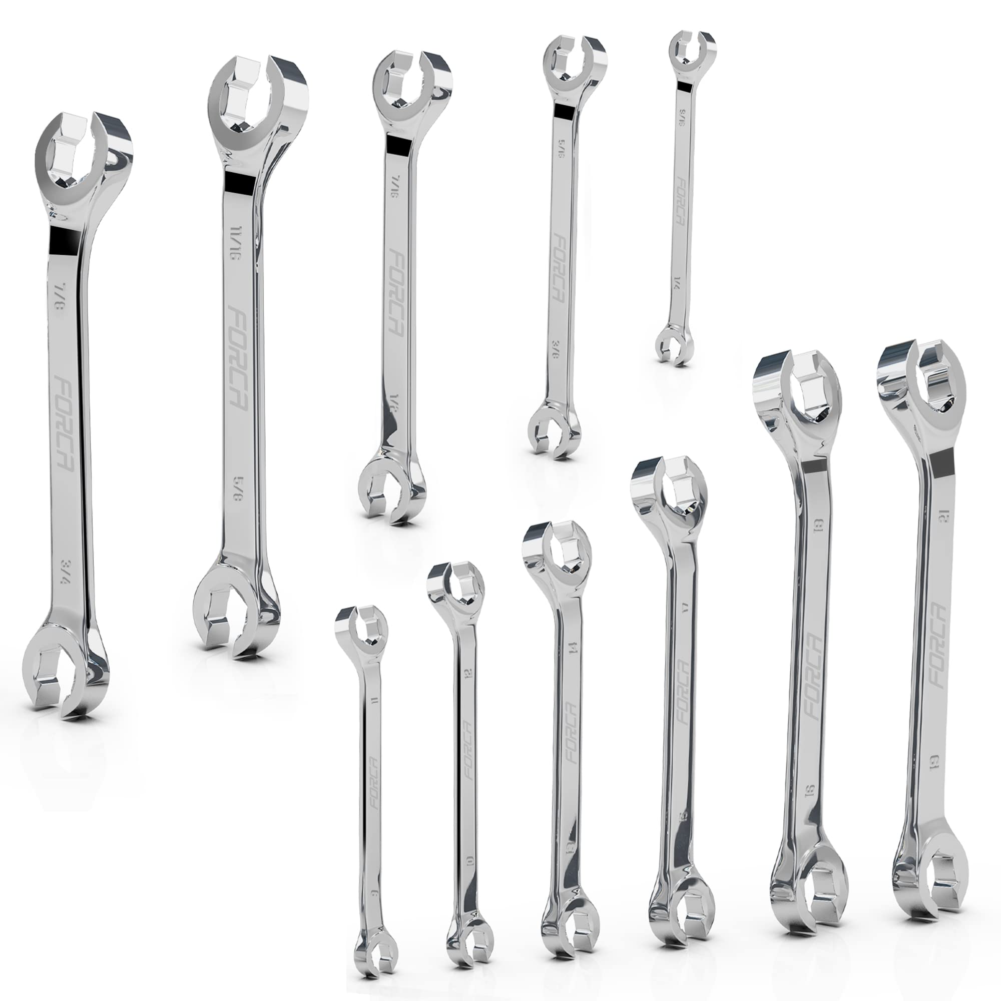 Snapklik.com : FORCA Flare Nut Wrench Set (11 Pcs Metric & SAE) 1/4" To ...