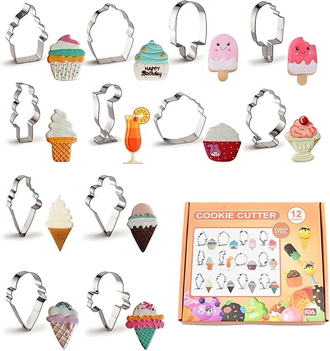 Amazon.com: 12 Pcs Ice Cream Cookie Cutters, Stainless Steel Cookie ...