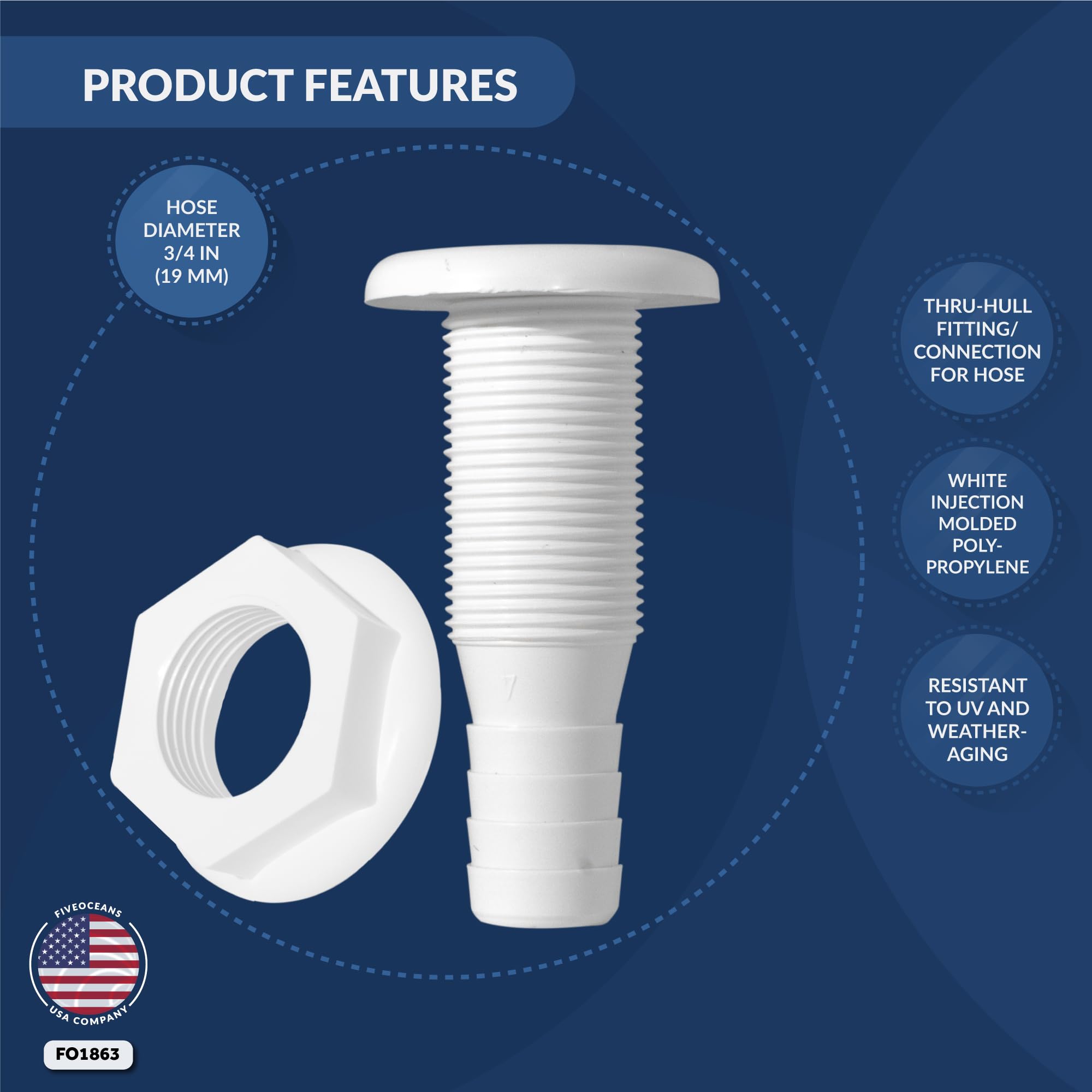 Snapklik.com : Five Oceans 3/4-Inch Thru-Hull Fittings For Boat