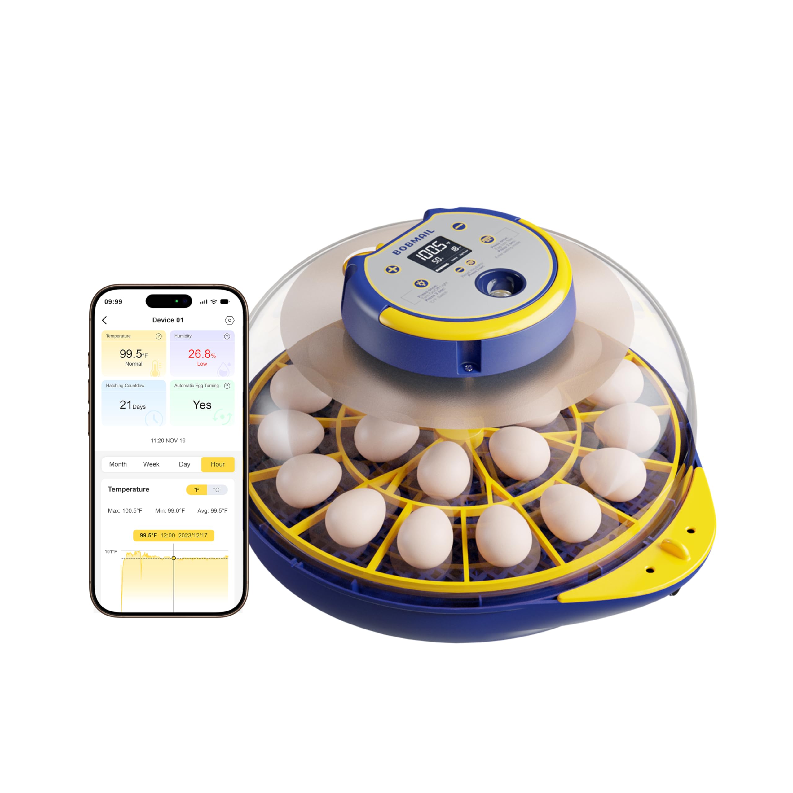 Bobmail 21 Egg Incubator, App Control and Monitor, Incubator with ...