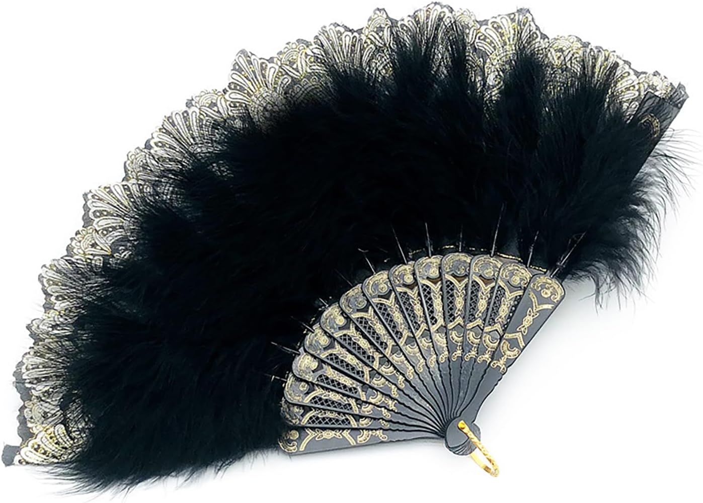 AQSQWQ Folding Handheld Feather Fan, 1920s Vintage Style Embroidered ...