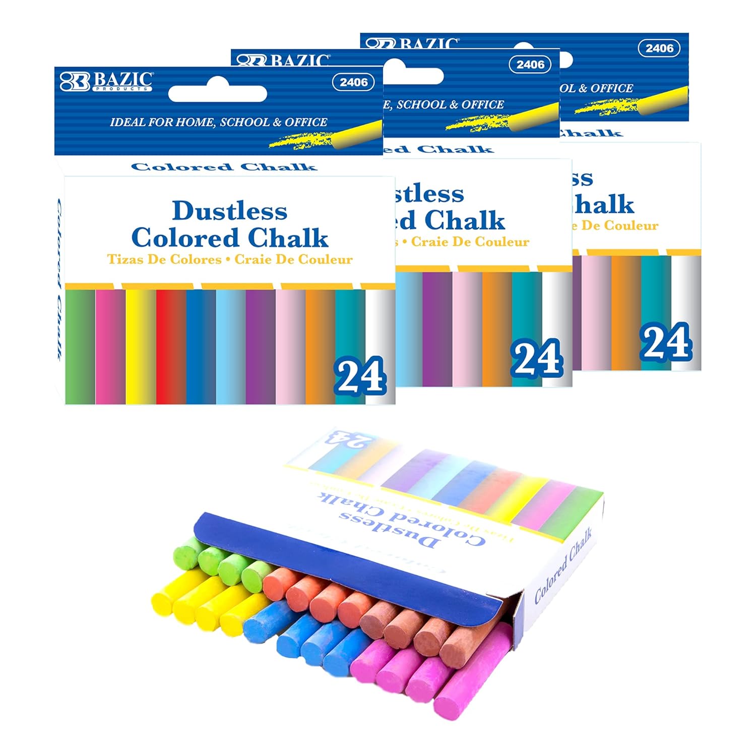 BAZIC Assorted Color Chalk, Standard Size Blackboard Chalkboard 6 ...