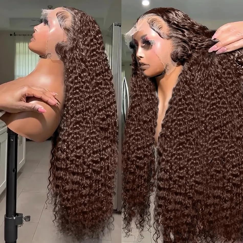 Amazon.com : Chocolate Brown Lace Front Wigs Human Hair 13x6 Deep Wave Lace Front Wigs Human ...