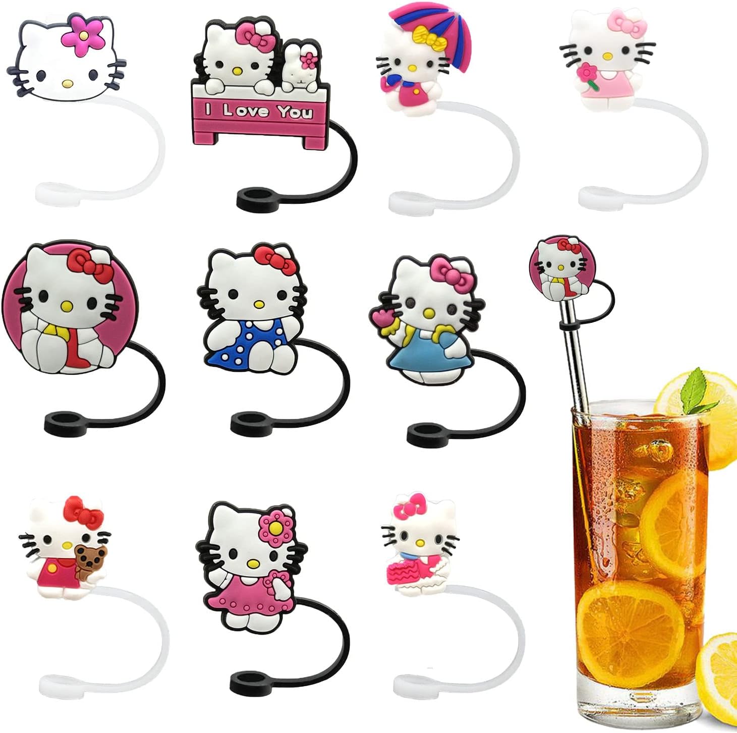 Amazon.com: 10pcs Drinking Straw Covers Cap, (Cute Cartoon Cat ...