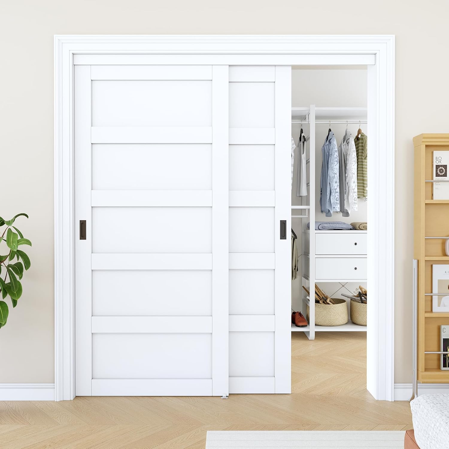 Amazon.com: Paintable Sliding Closet Door 72" x 80", 5-Panel Solid Core ...
