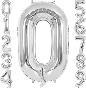 Amazon.com: Silver Number 0 Balloon 40 Inch, Big Large Foil Helium ...