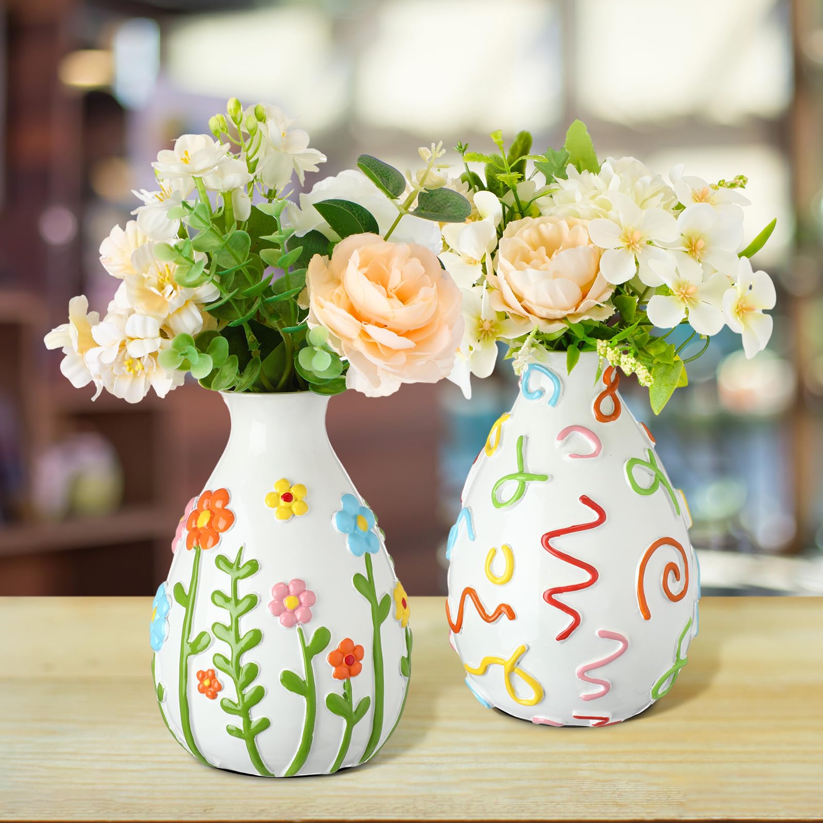 Amazon.com: Singhoow 2 Pcs Colored Flower Vase Set Lines Vase Flowers ...