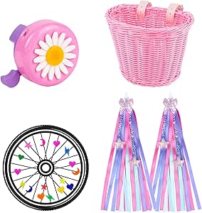 Amazon.com : Kids Bike Accessories Set with Bicycle Basket, Bike Bell, Bike Streamers, Spoke ...