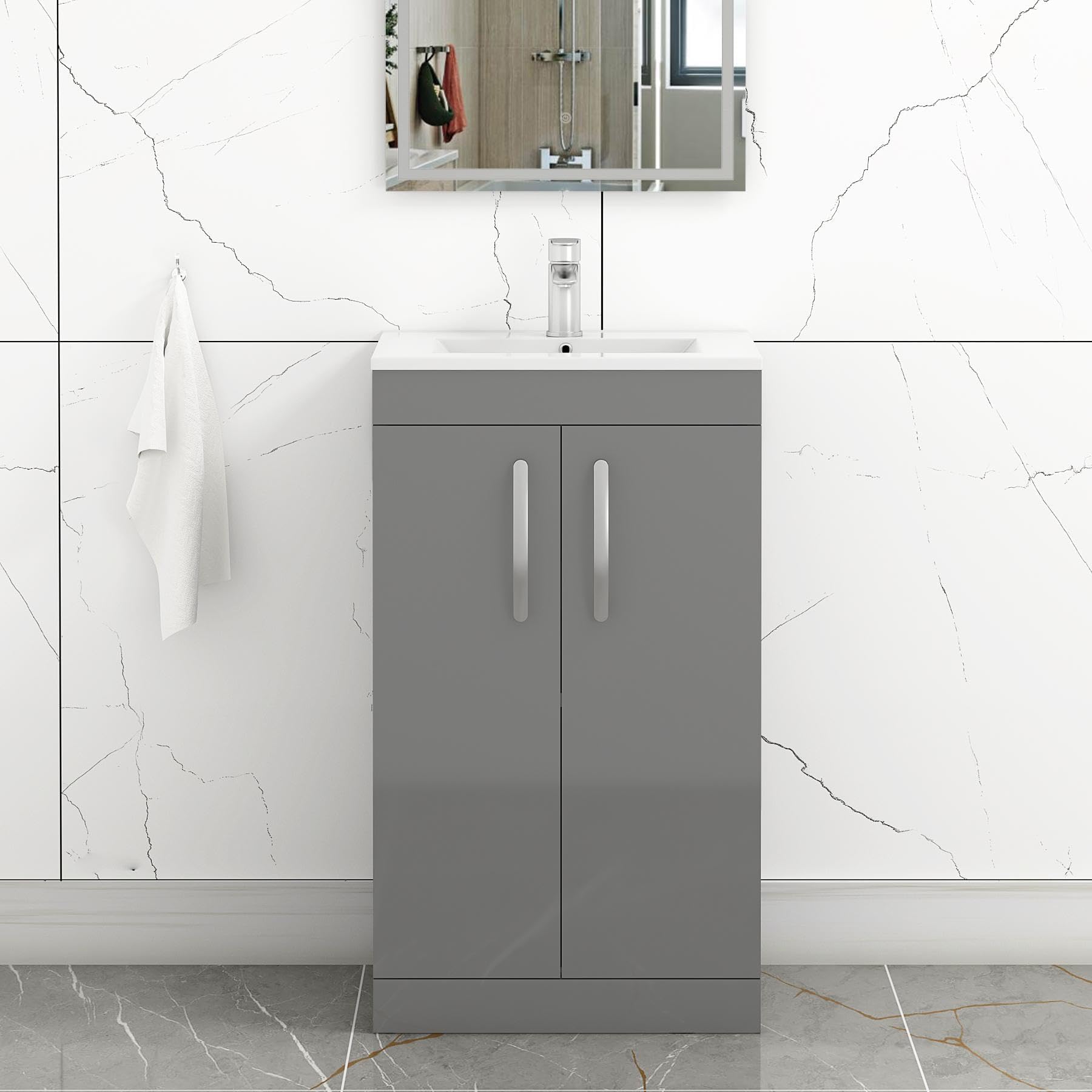 Nes Home Afern 500mm Freestanding Vanity Storage Unit Cabinet and Wash ...
