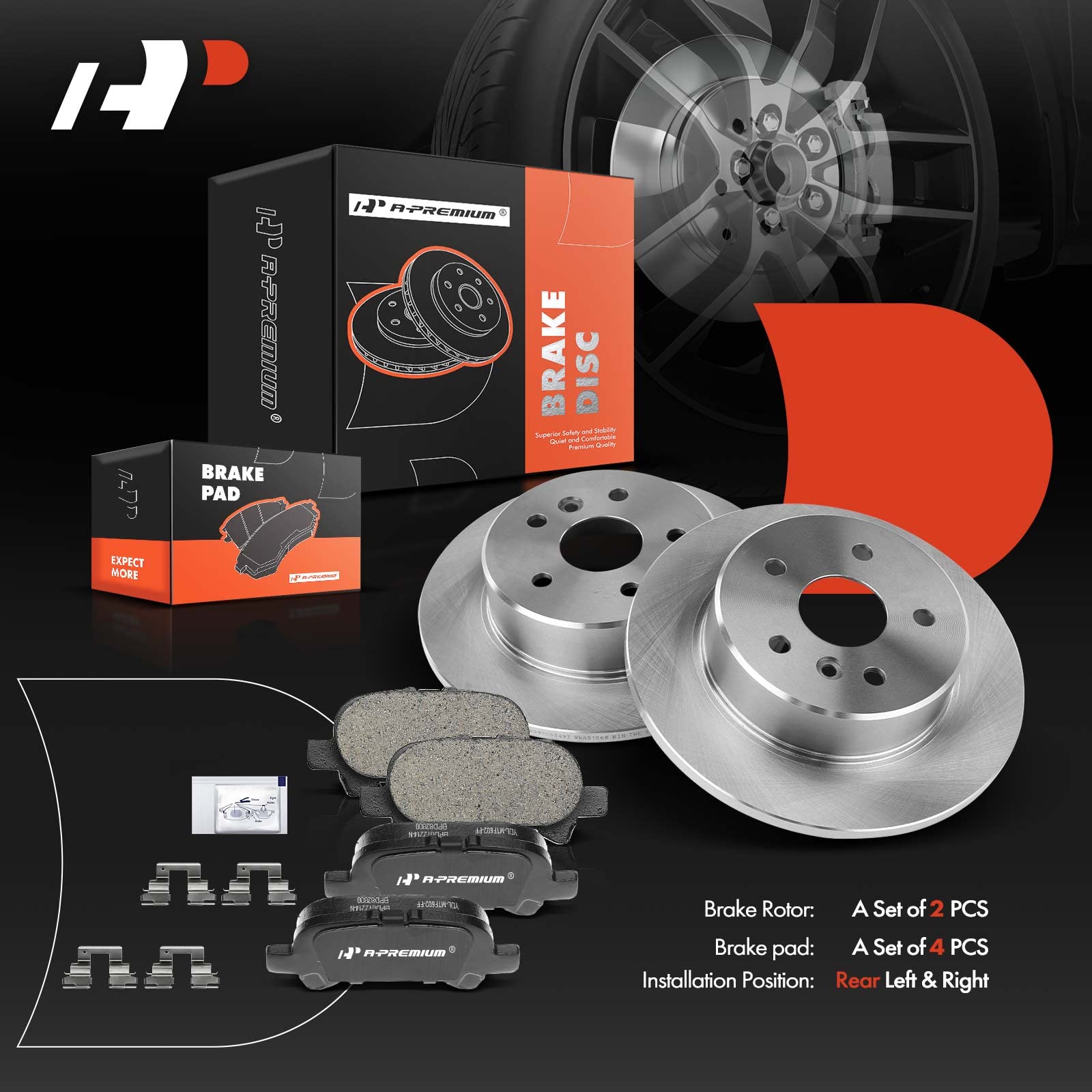 A-Premium 11.33 inch (287.8mm) Rear Solid Disc Brake Rotors + Ceramic ...