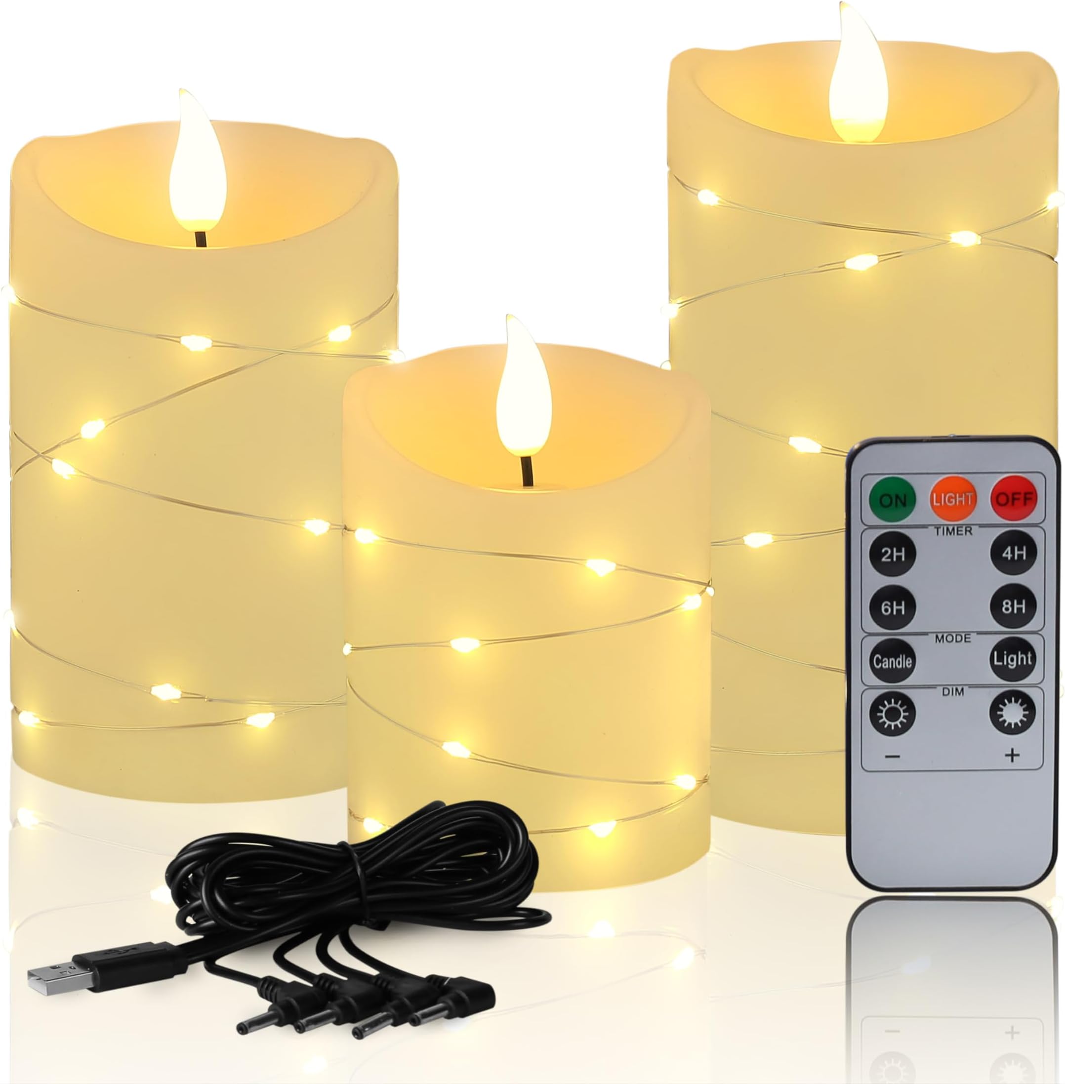 Amazon.com: Xinhidar Flameless Candle Rechargeable Candle String Led ...