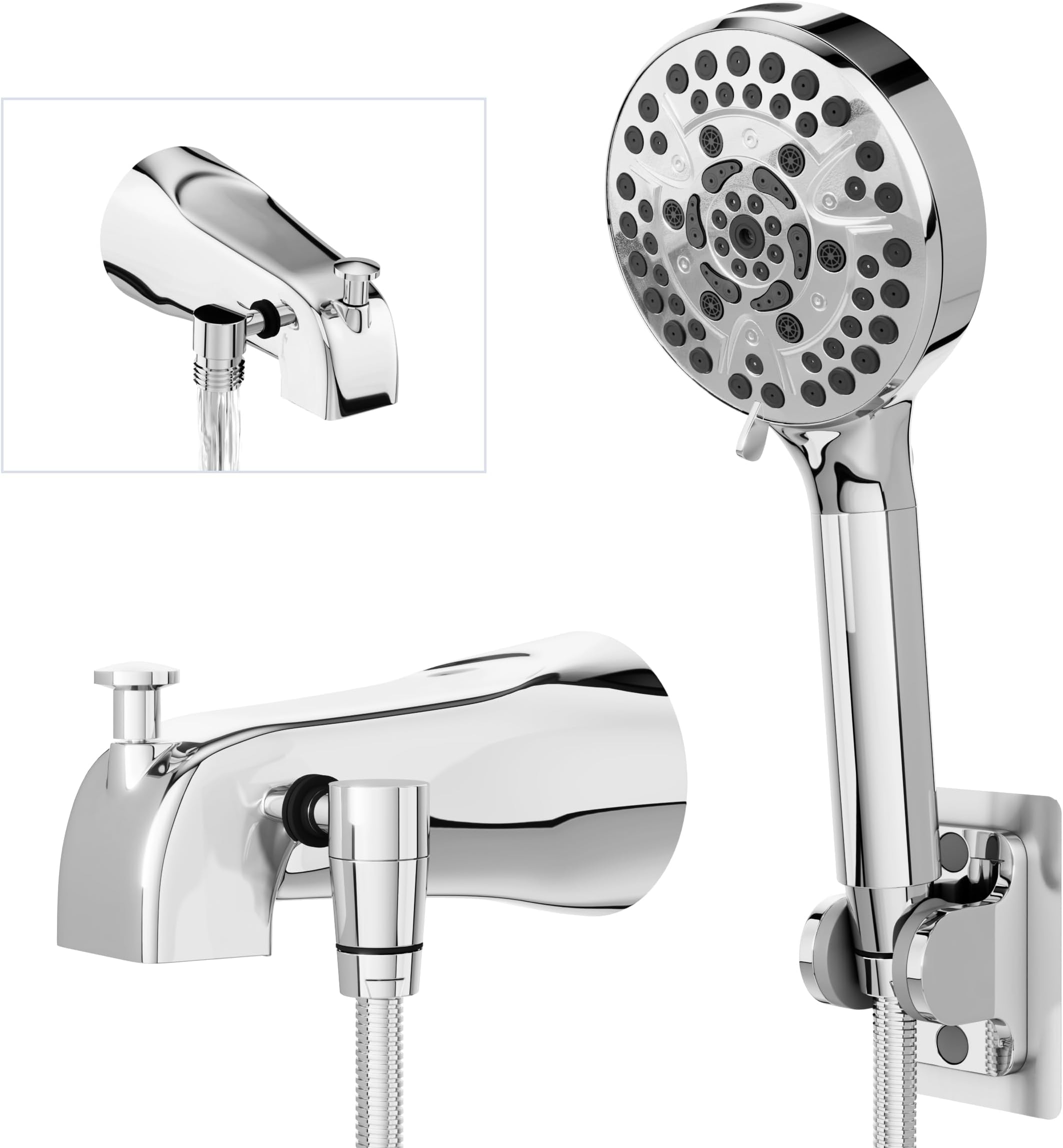 Tub Spout with Diverter, High Pressure 8 Settings Hand Held Shower head ...