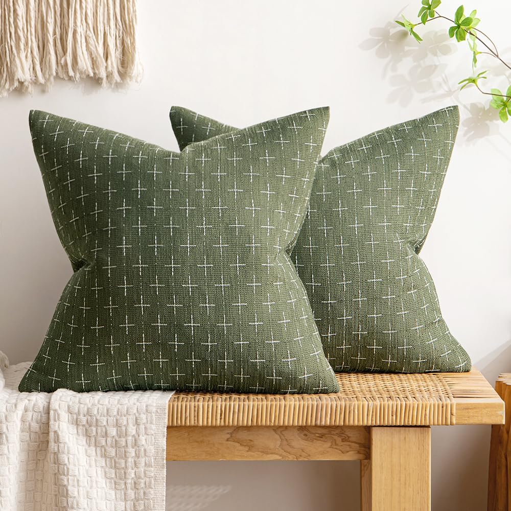 Amazon.com: MIULEE Linen Pillow Covers 20x20 Inch Dark Olive Green ...