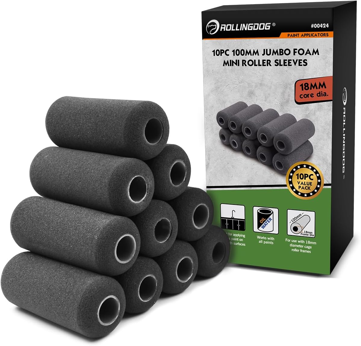 Amazon.com: Whizz 54060 4" Black Concave Foam Mini Roller 2Pk - 10ct ...