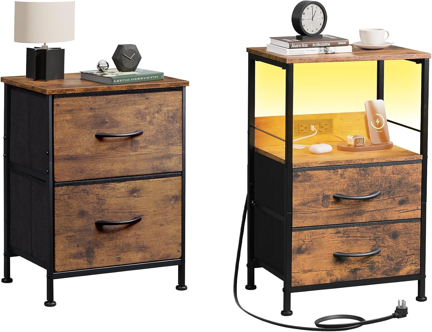 Amazon.com: WLIVE Night Stand, Small 2 Drawer Dresser,Rustic Brown Wood ...