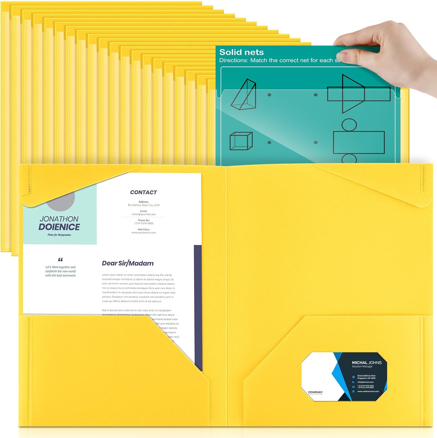 Amazon.com: Henoyso 100 Pcs Plastic Folders with Clear Front Pockets ...