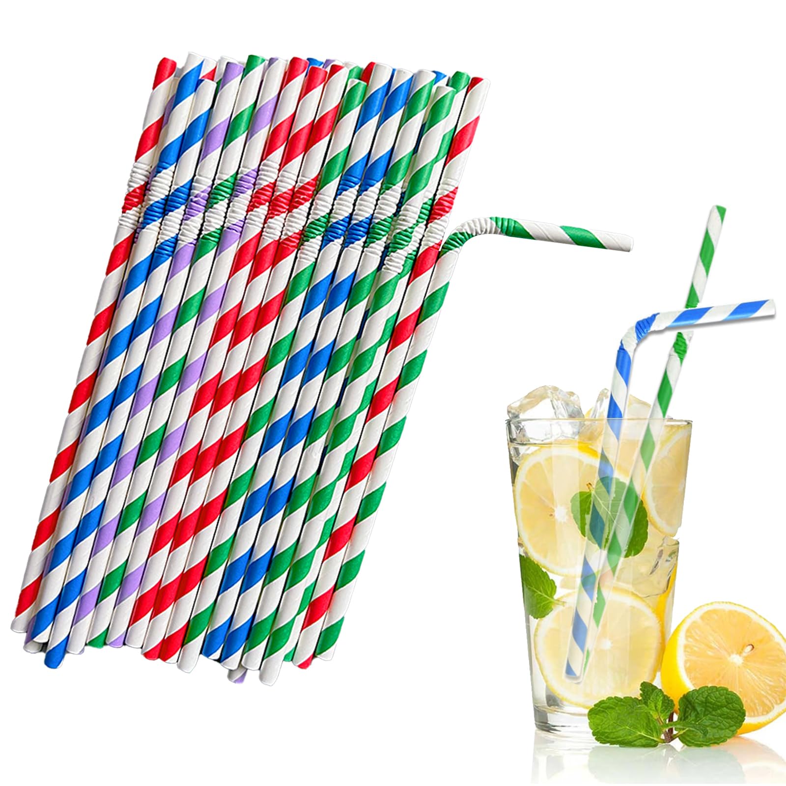 ZZLBZN Bendable Paper Straws, 50Pcs Biodegradable Drinking Straws ...