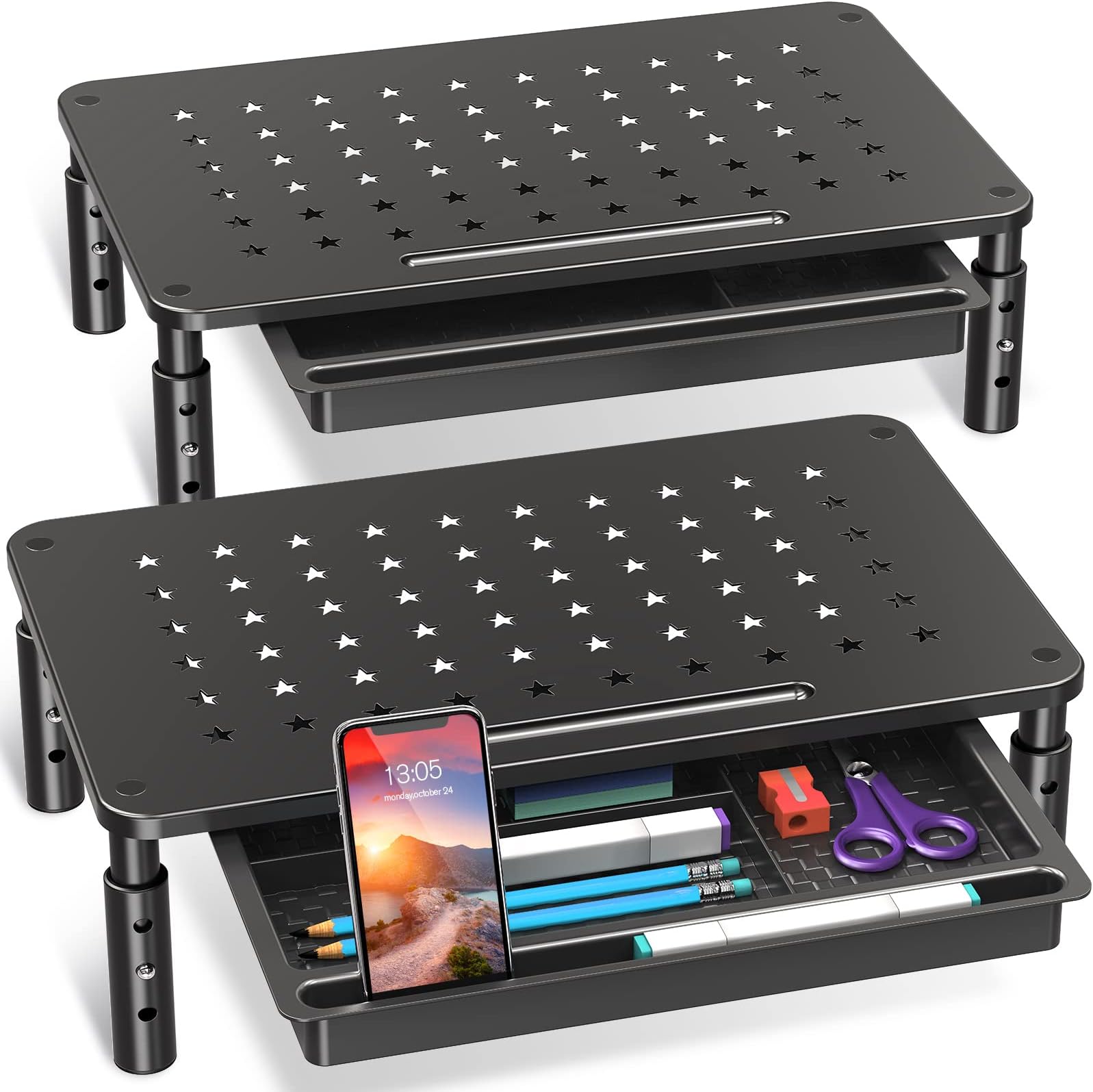 Amazon.com: ELIVED 2 Pack Monitor Stand Riser with Drawer, 3 Height ...