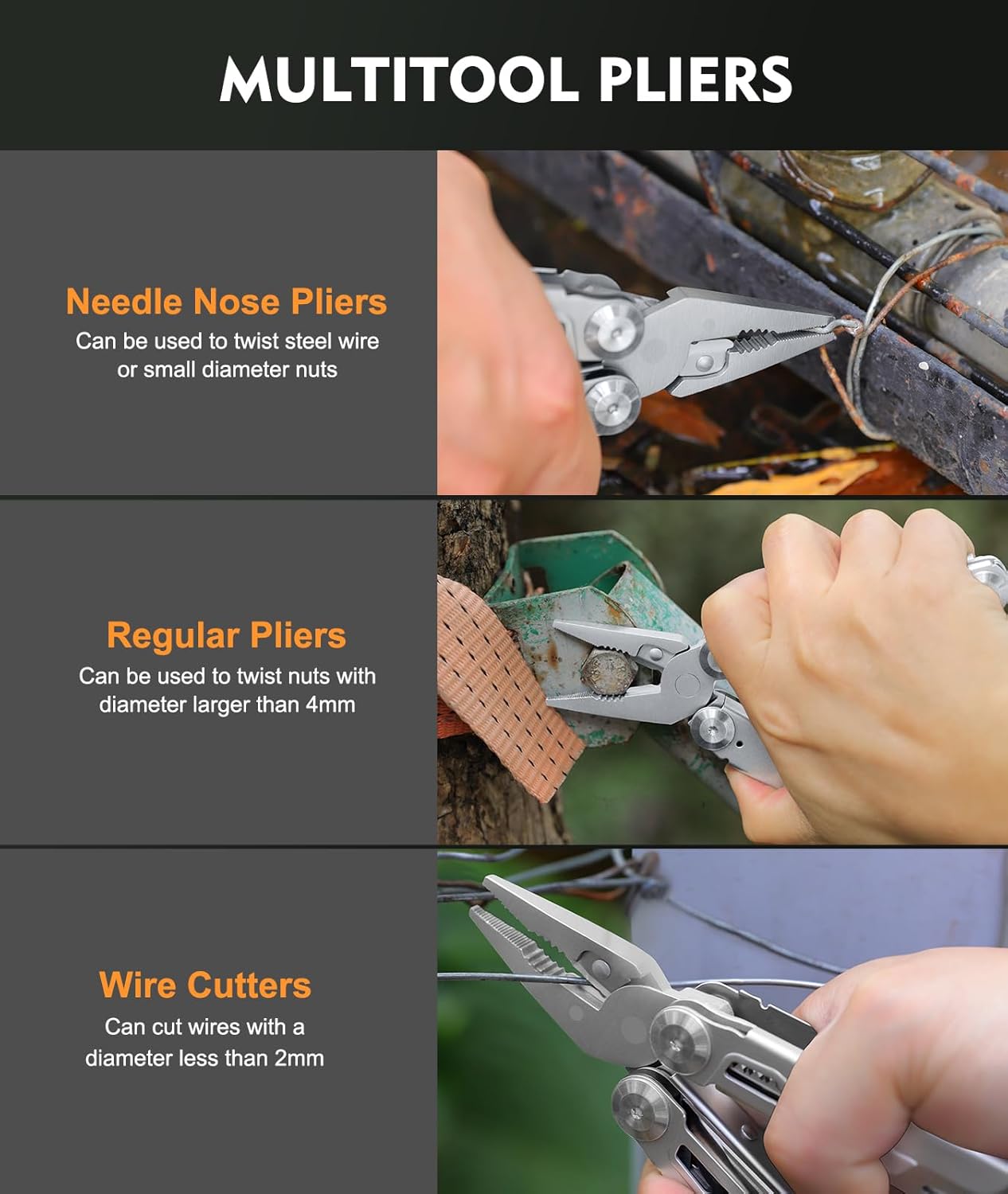 Multitool, 14-in-1 Stainless Steel Foldable Multi Tool with Wire Cutter ...