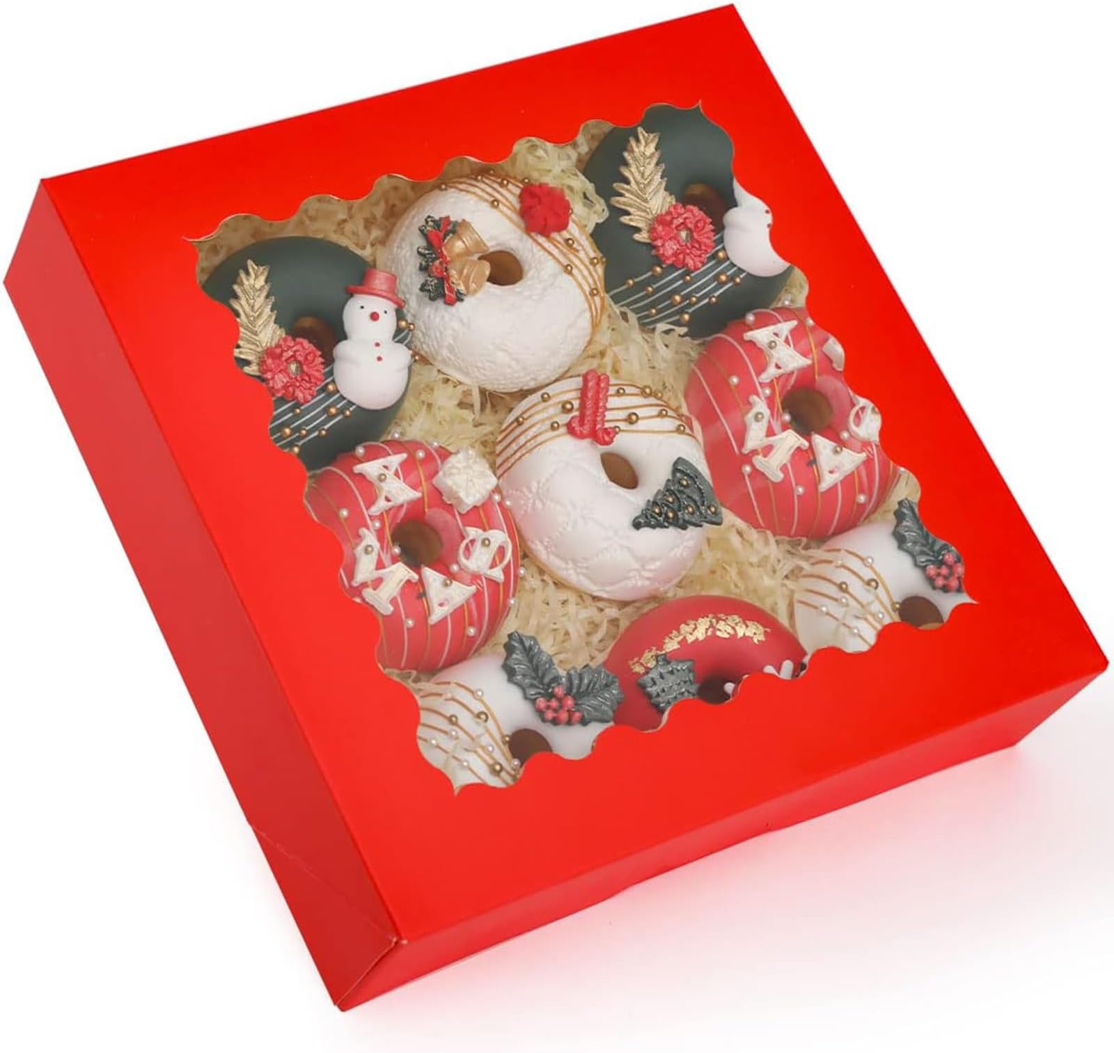 Amazon.com: Crtiin 50 Pcs 14x10x2.5in Red Christmas Cookie Boxes with ...