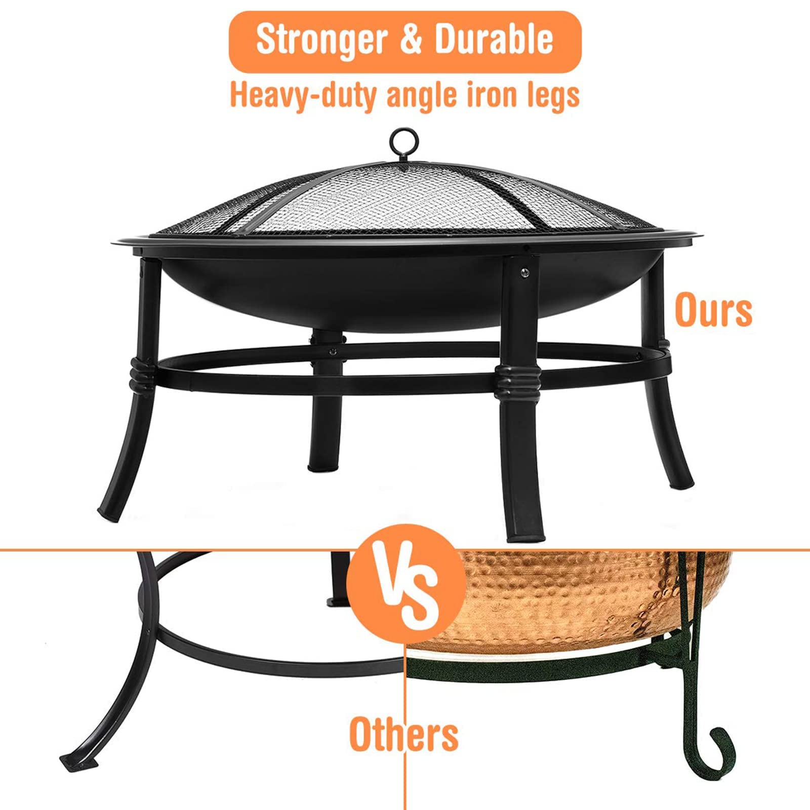 JUNO PRODUCTZENY 26 inch Fire Pit Outdoor Wood Burning Fireplace Patio ...