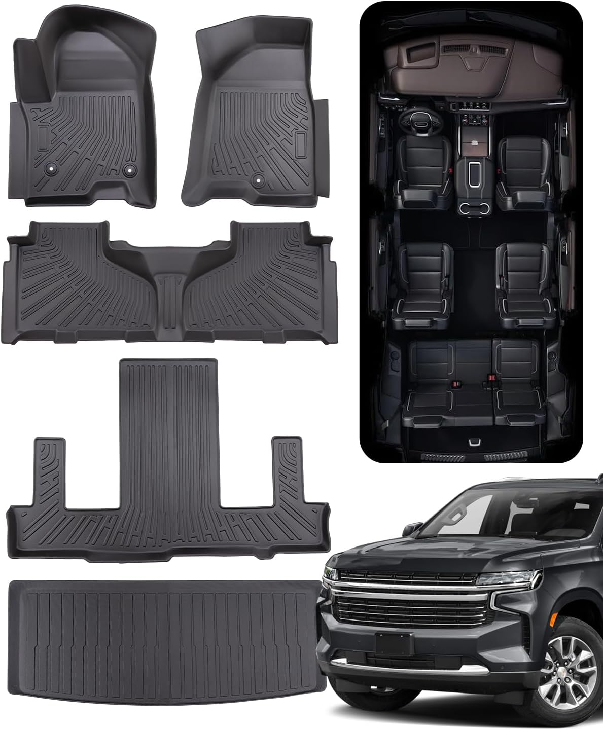 Amazon.com: All Weather Floor Mats 3 Row Cargo Liner for Chevrolet ...