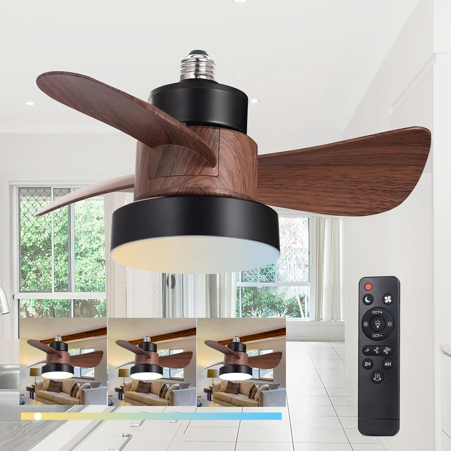 Yaoten Socket Fan Light, Mini Ceiling Fans with Lights, Remote ...
